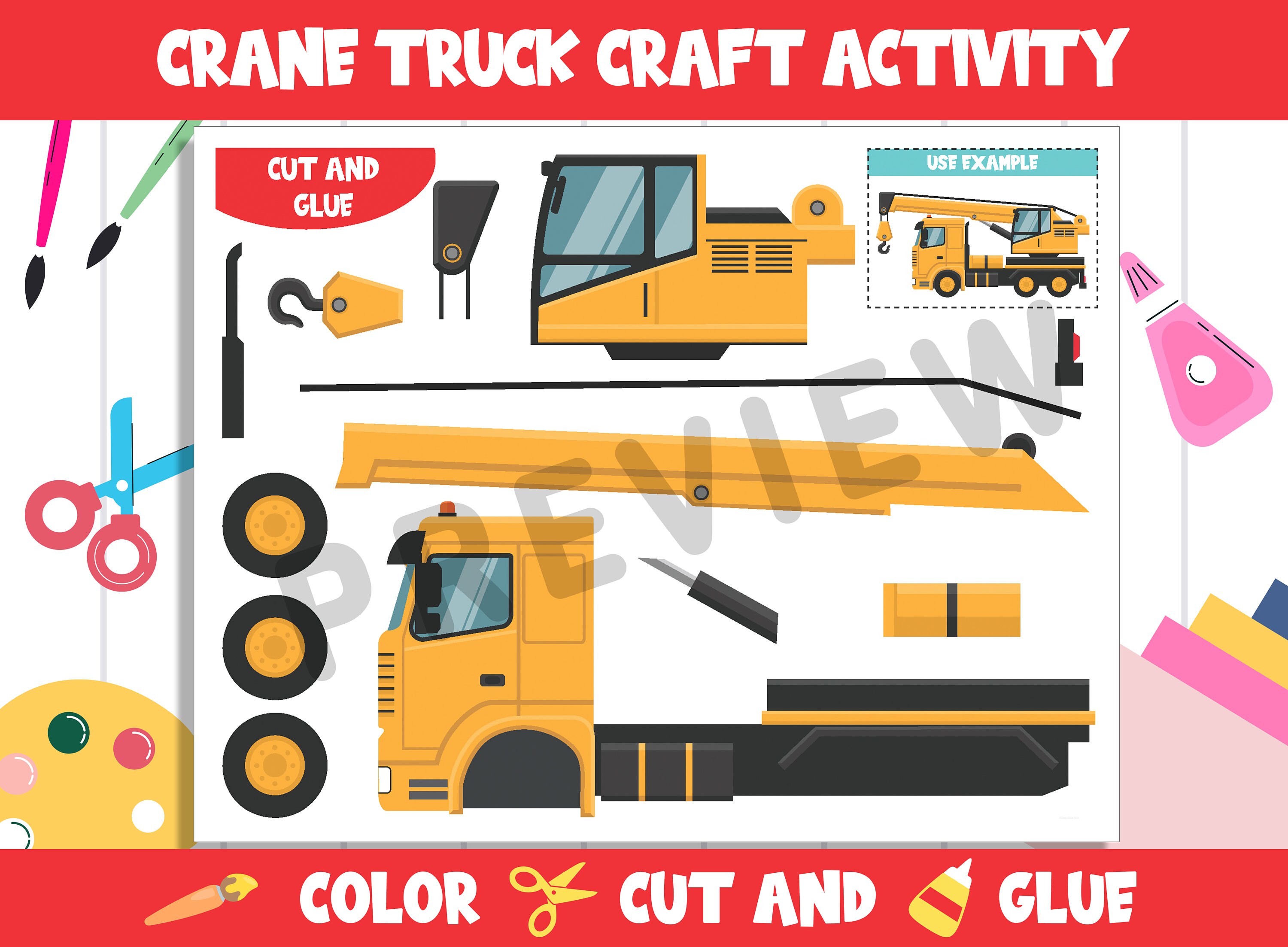 Construction Vehicle Craft Activity Crane Truck : Color, Cut, and Glue ...