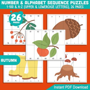 Autumn Number and Alphabet Sequence Puzzles: 1-100 and A-Z Printable ...
