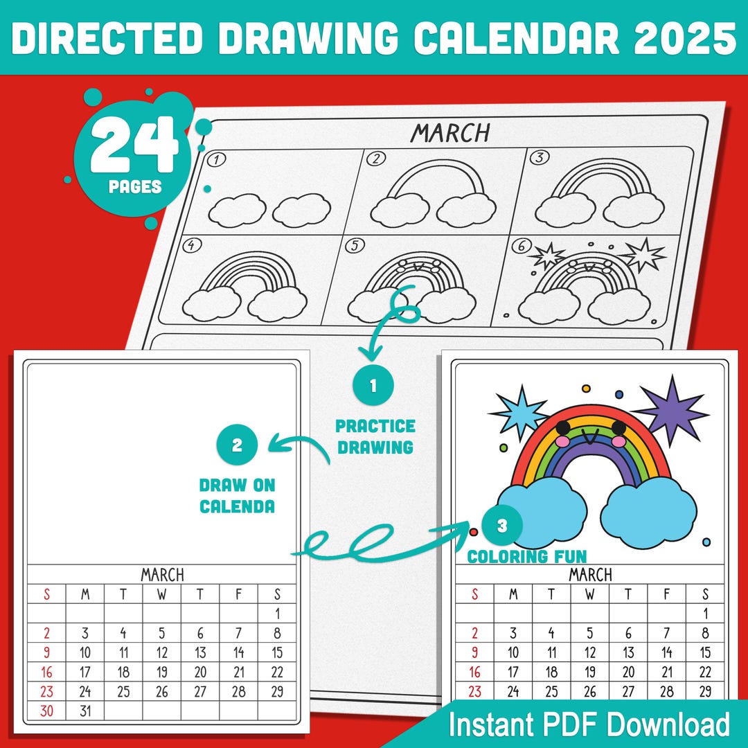 Directed Drawing Calendar 2025: 12-month Step-by-step Drawing Activity ...