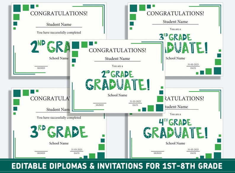Editable 7th Grade Awards, 1st to 8th Grade Diploma, Certificate of ...