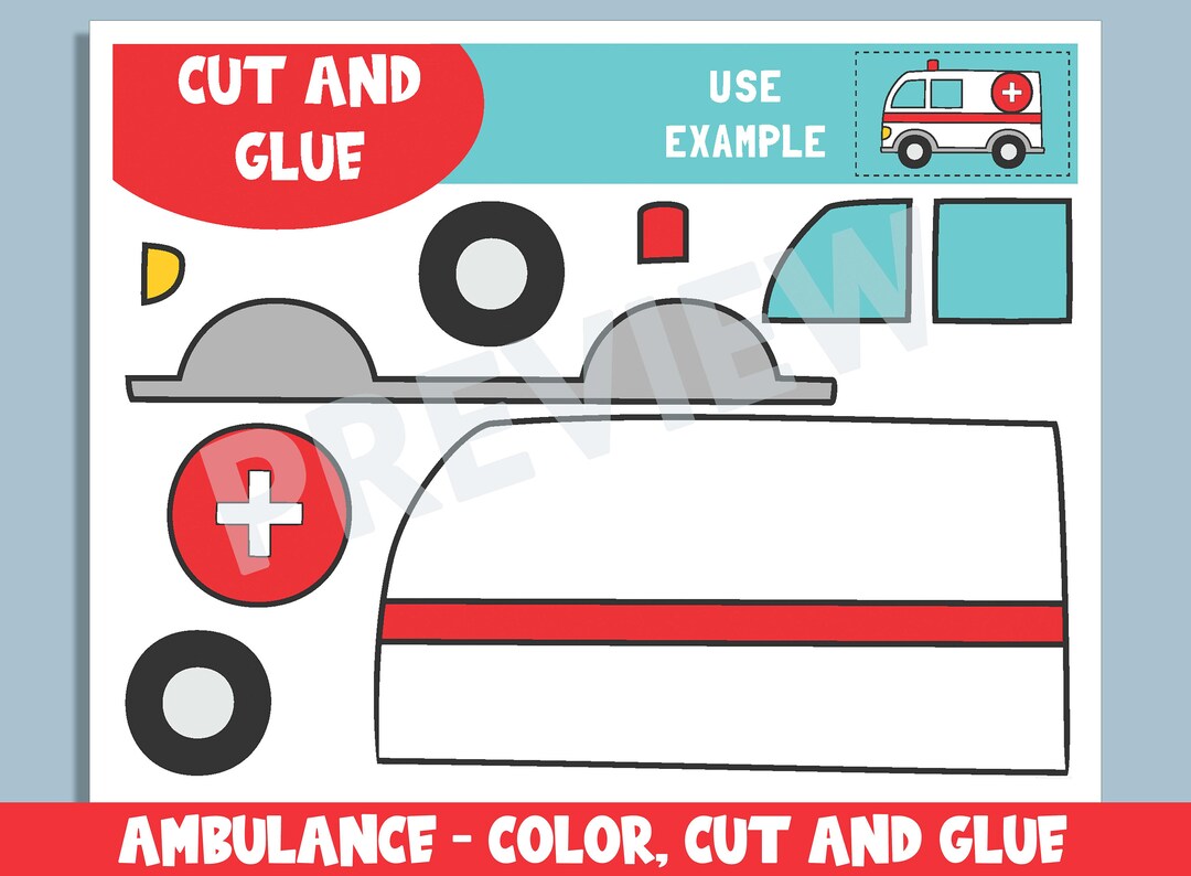 Ambulance Craft Activity Color Cut and Glue for Prek to - Etsy