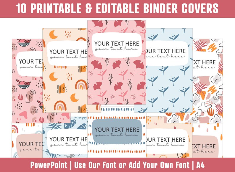 Powerpoint Binder Covers, 10 Printable/editable Geometric and Floral ...