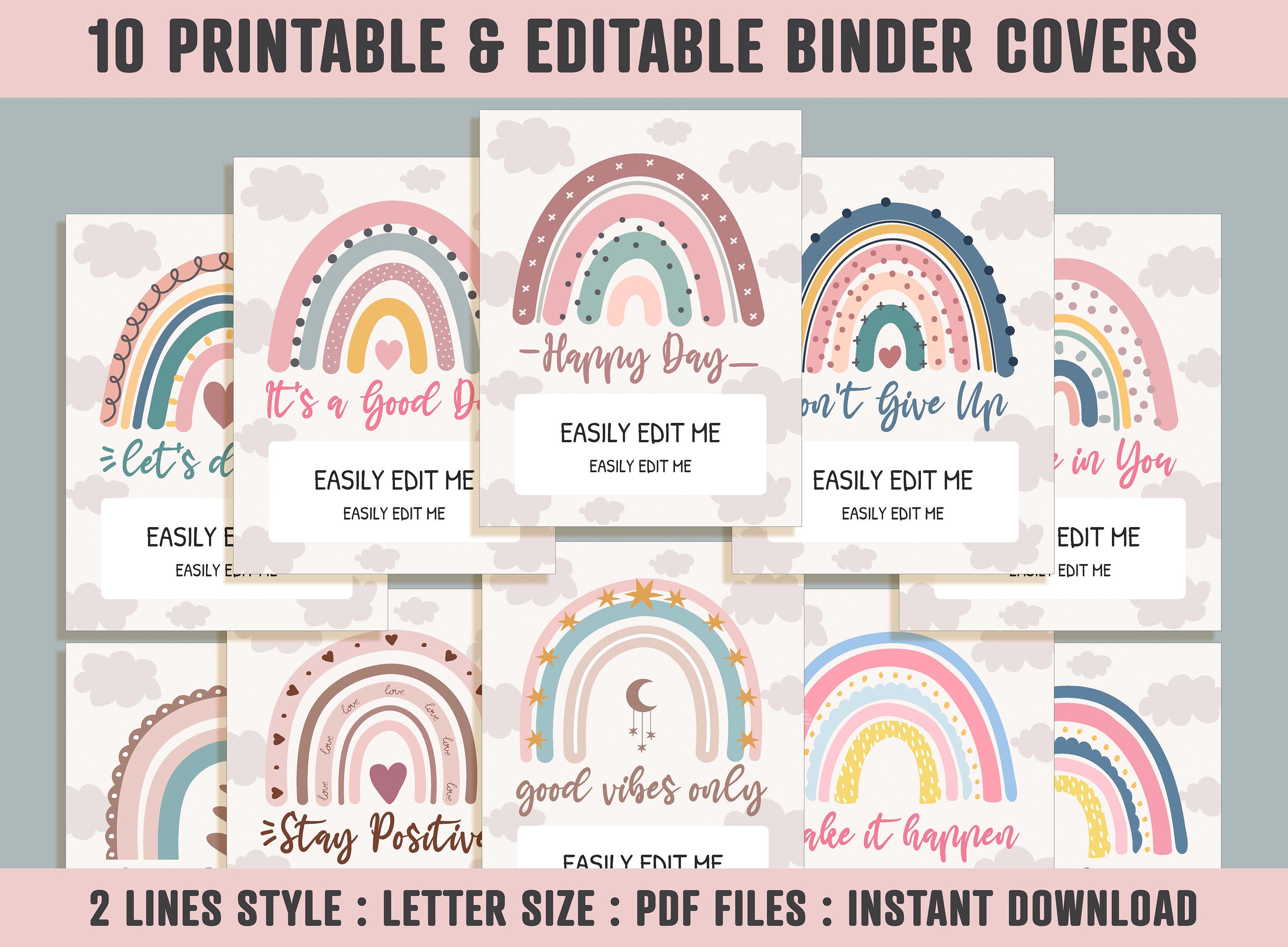 Binder Cover Printable 10 Coversspines Printable Editable - Etsy