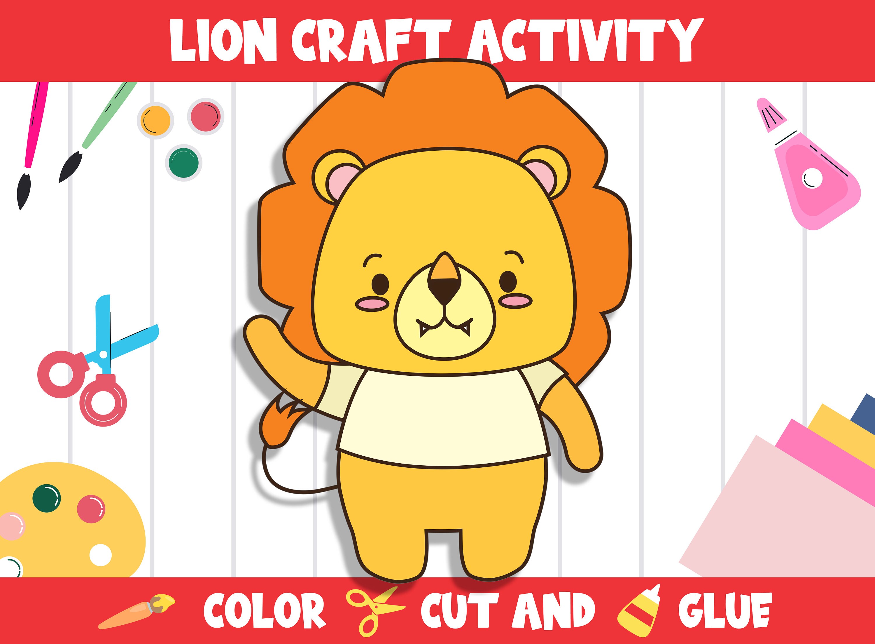Cute Lion Craft Activity Color, Cut, and Glue for Prek to 2nd Grade ...