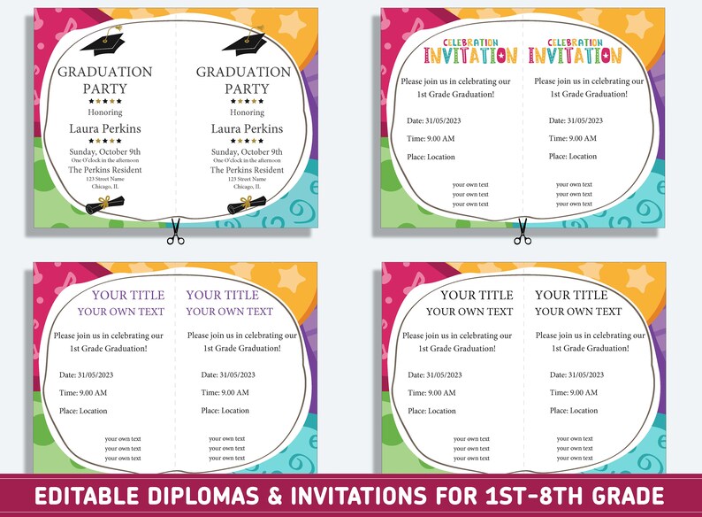 Editable First Grade Award Certificates, 1st to 8th Grade Diploma ...