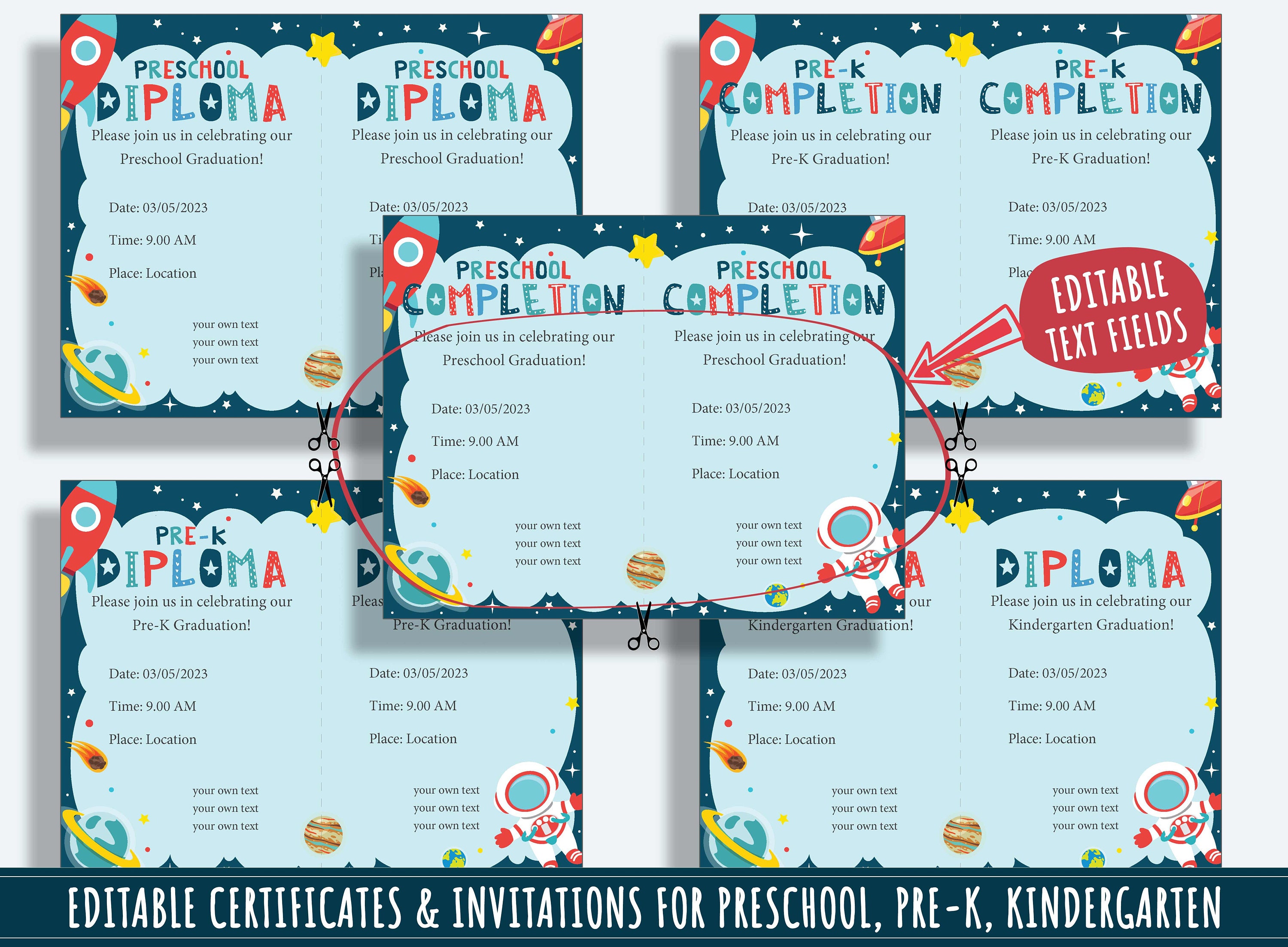 Pre K Graduation Certificate, Editable End of Year Diplomas ...