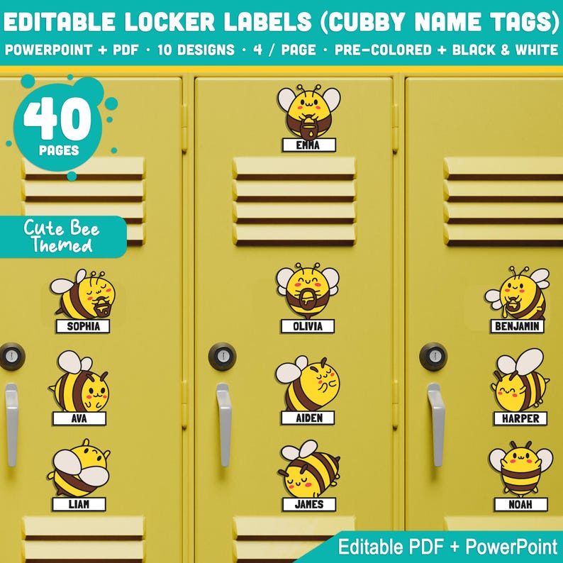 Editable Locker Labels (cubby Name Tags), Cute Bee Themed, PDF ...