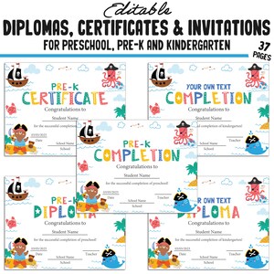 Printable / Editable Kindergarten, Pre-k, Preschool Completion ...