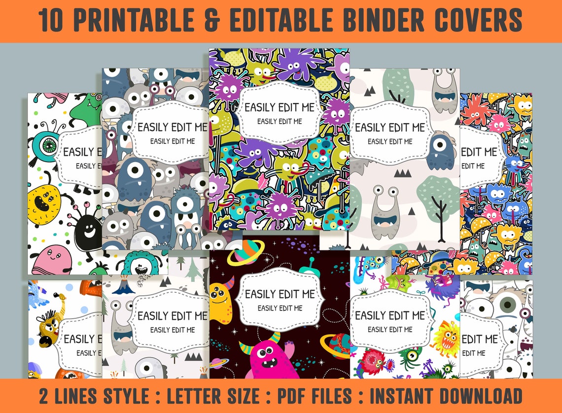 Monster Binder Cover 10 Printable & Editable Binder Covers - Etsy