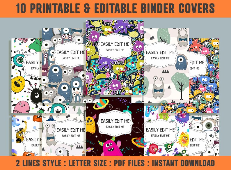 Monster Binder Cover 10 Printable & Editable Binder Covers - Etsy