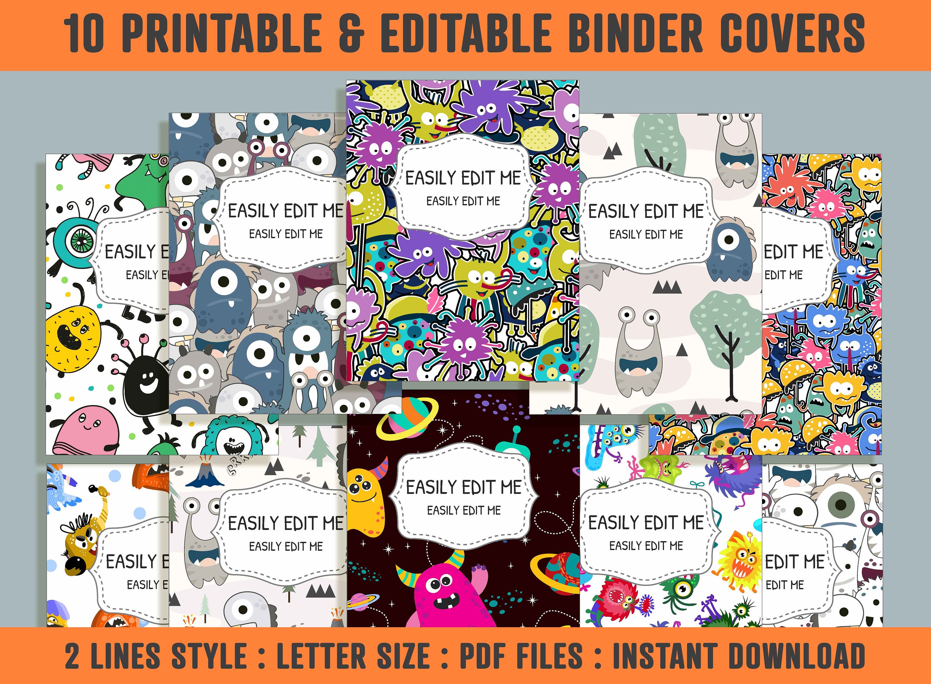 Monster Binder Cover 10 Printable & Editable Binder Covers - Etsy