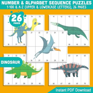 Dinosaur Number and Alphabet Stripe Puzzles: 1-100 and A-Z Printable ...
