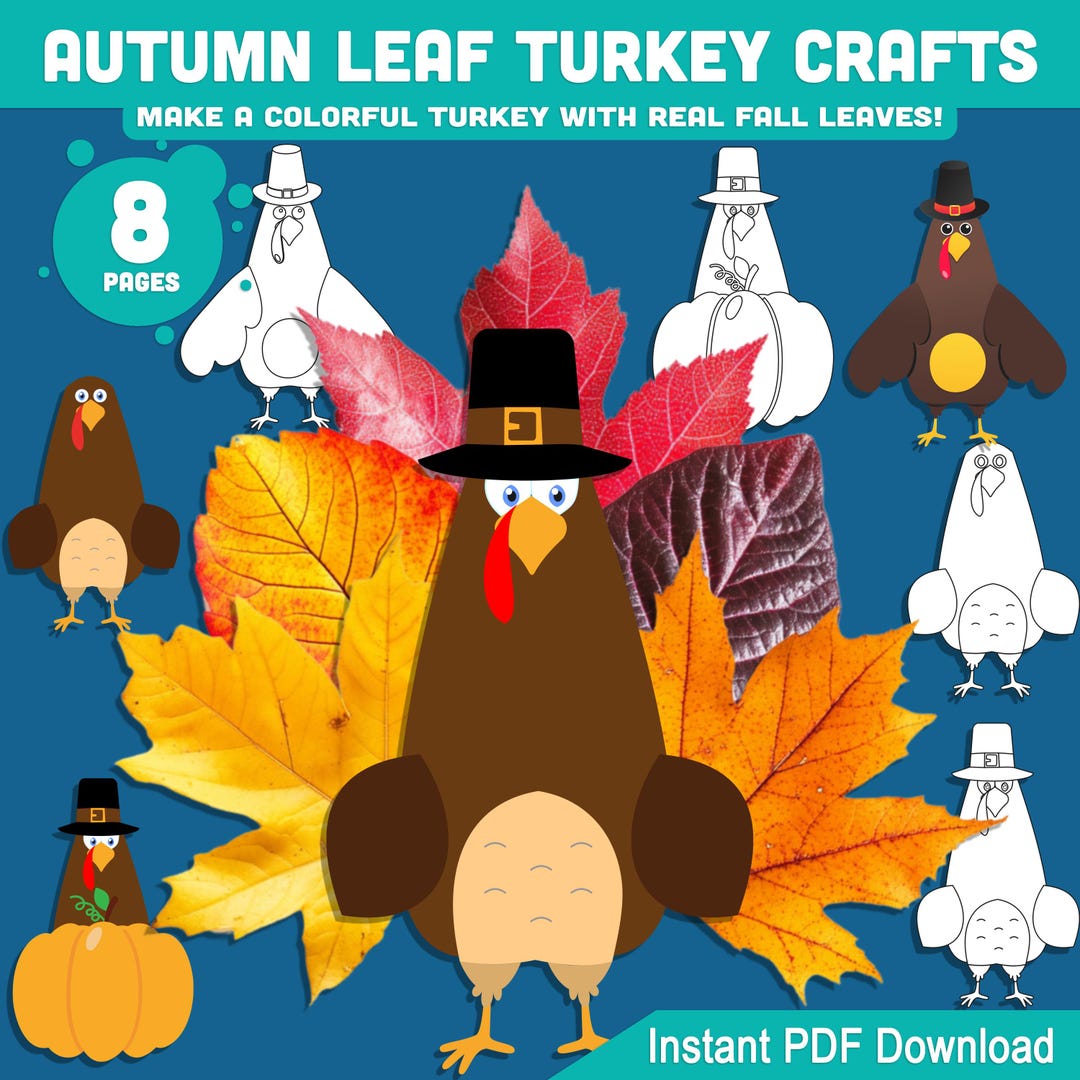 Printable Autumn Leaf Turkey Crafts, Thanksgiving Paper Craft Templates ...