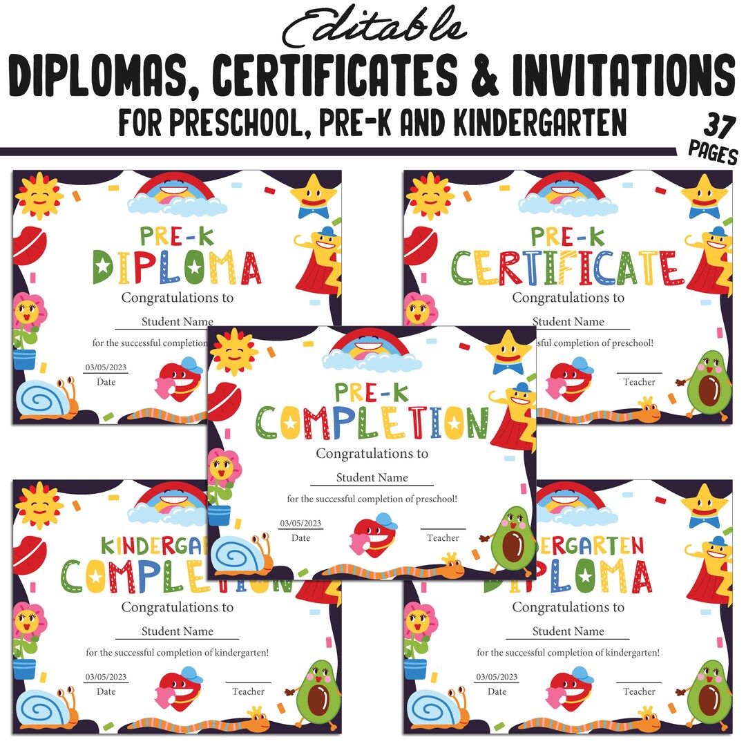 37 Printable Pre-k, Kindergarten, and Preschool Diplomas, Certificates ...