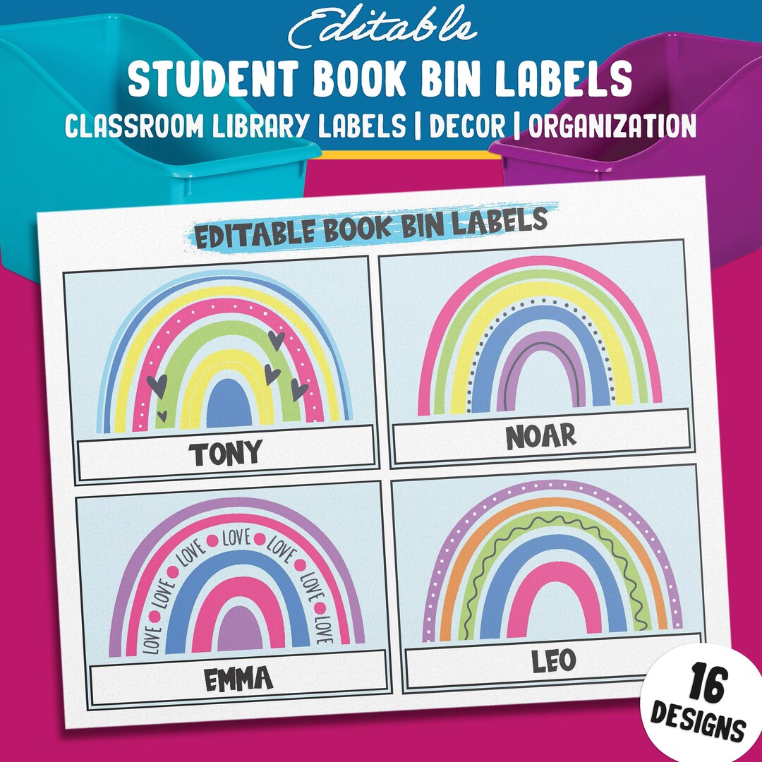 Editable Rainbow Book Bin Labels: 16 Customizable Designs for Perfect ...