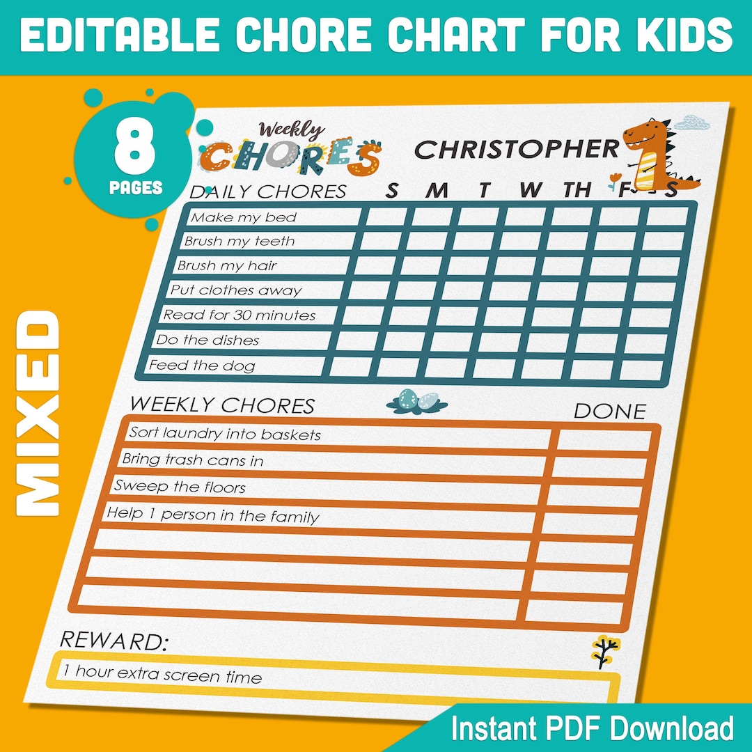 Customizable Chore Chart for 8-year-olds: 8 Fun and Engaging Designs ...