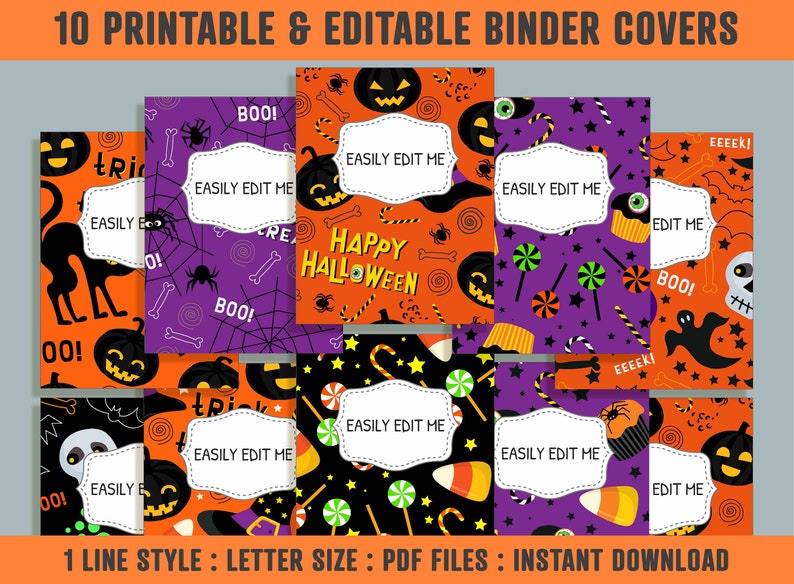 Halloween Cartoon Trick or Treat Binder Cover, 10 Printable & Editable ...