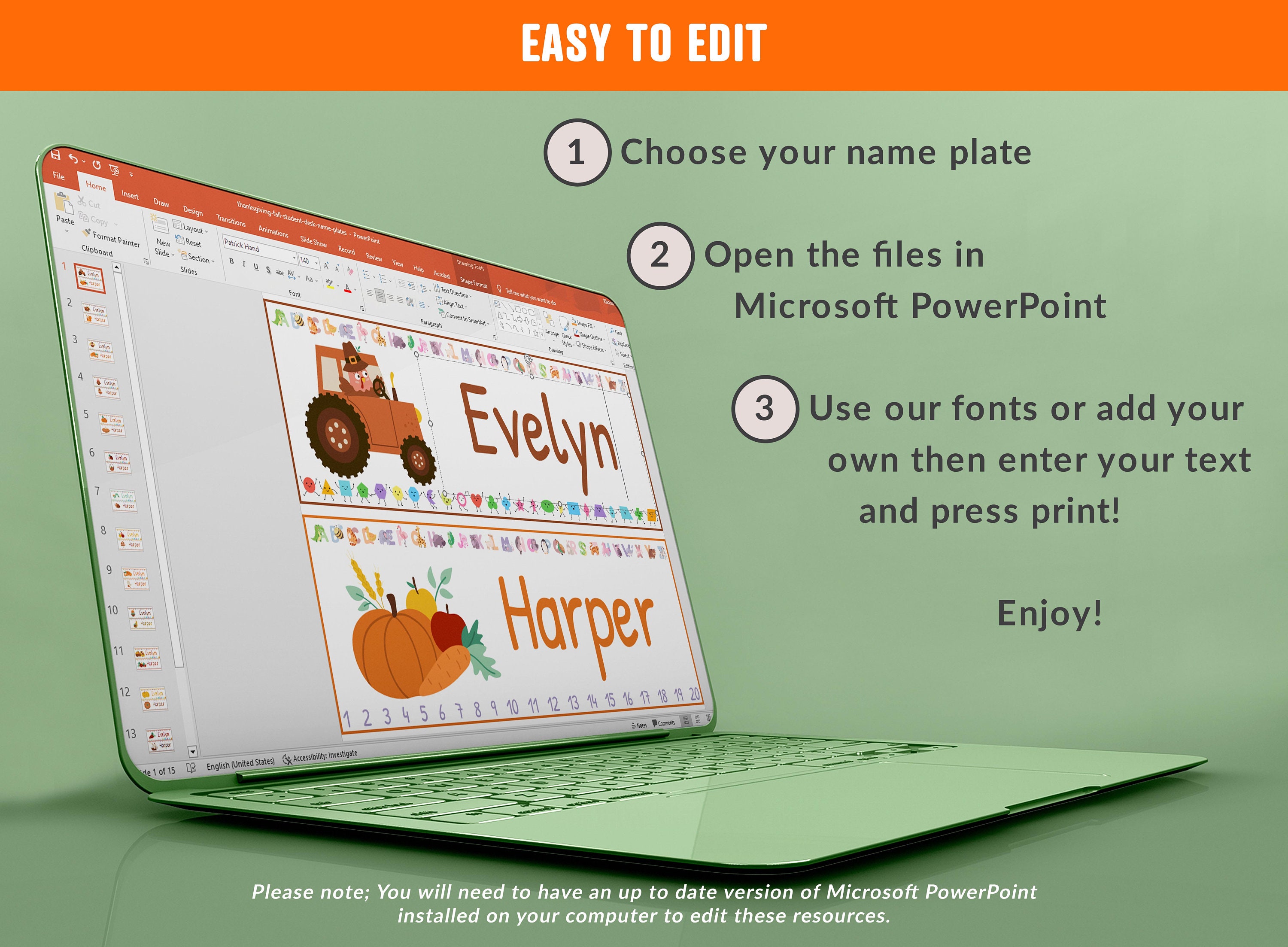 Student Desk Plates 30 Printable/editable Thanksgiving/fall Classroom ...
