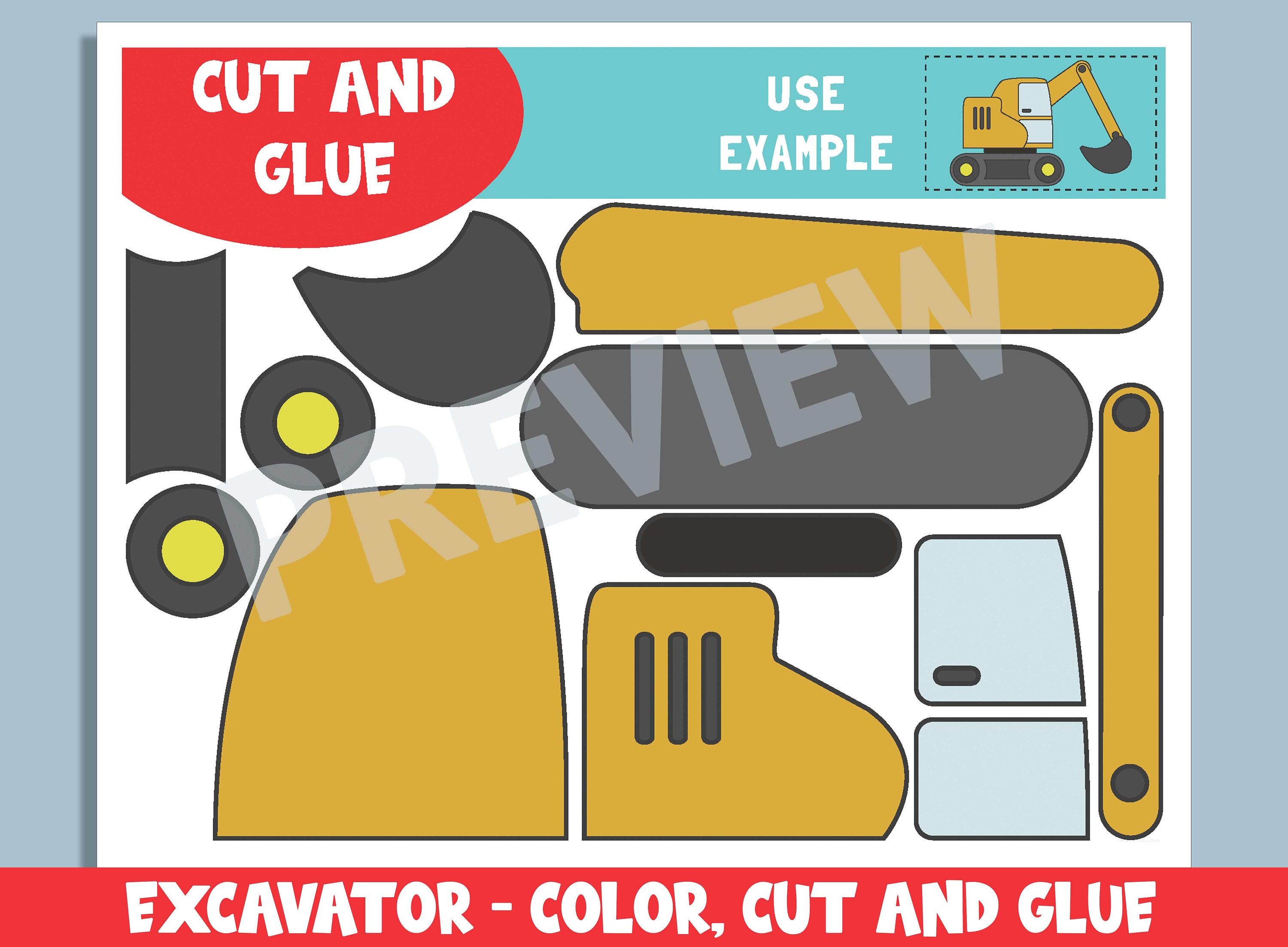 Excavator Craft Activity Color, Cut, and Glue for Prek to 2nd Grade ...