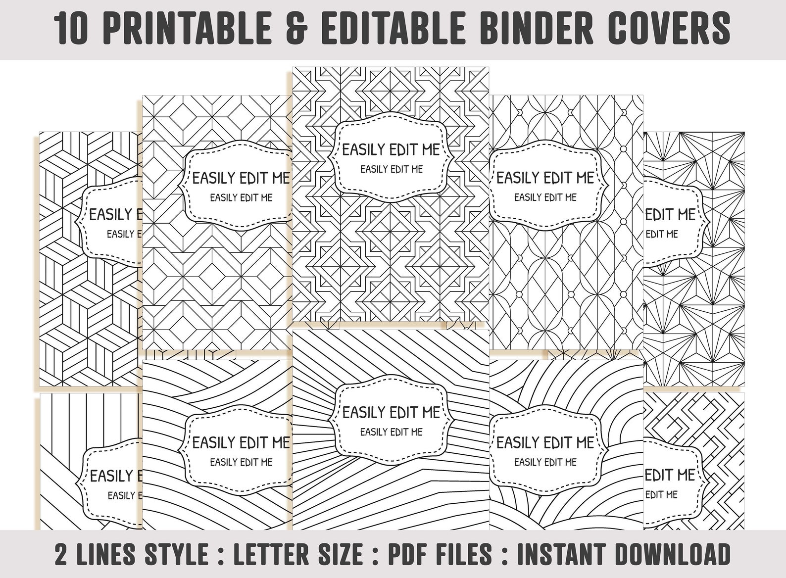 Binder Cover Black and White 10 Coversspines Binder Cover - Etsy