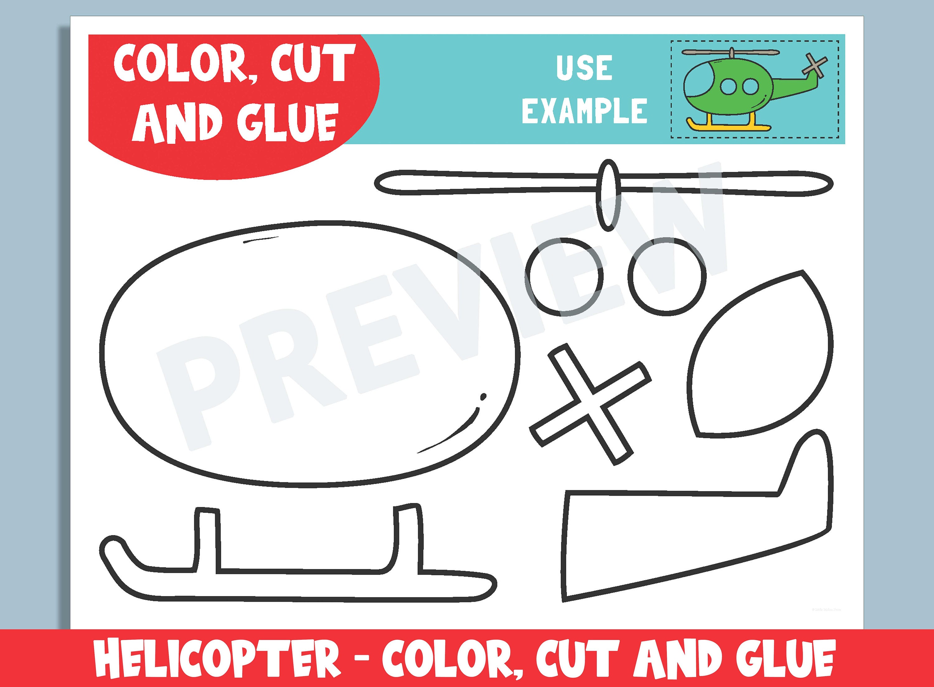 Helicopter Craft Activity Color, Cut, and Glue for Prek to 2nd Grade ...