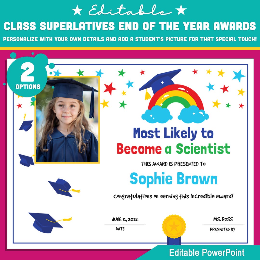 Editable Class Superlatives End of the Year Awards – Custom Student ...