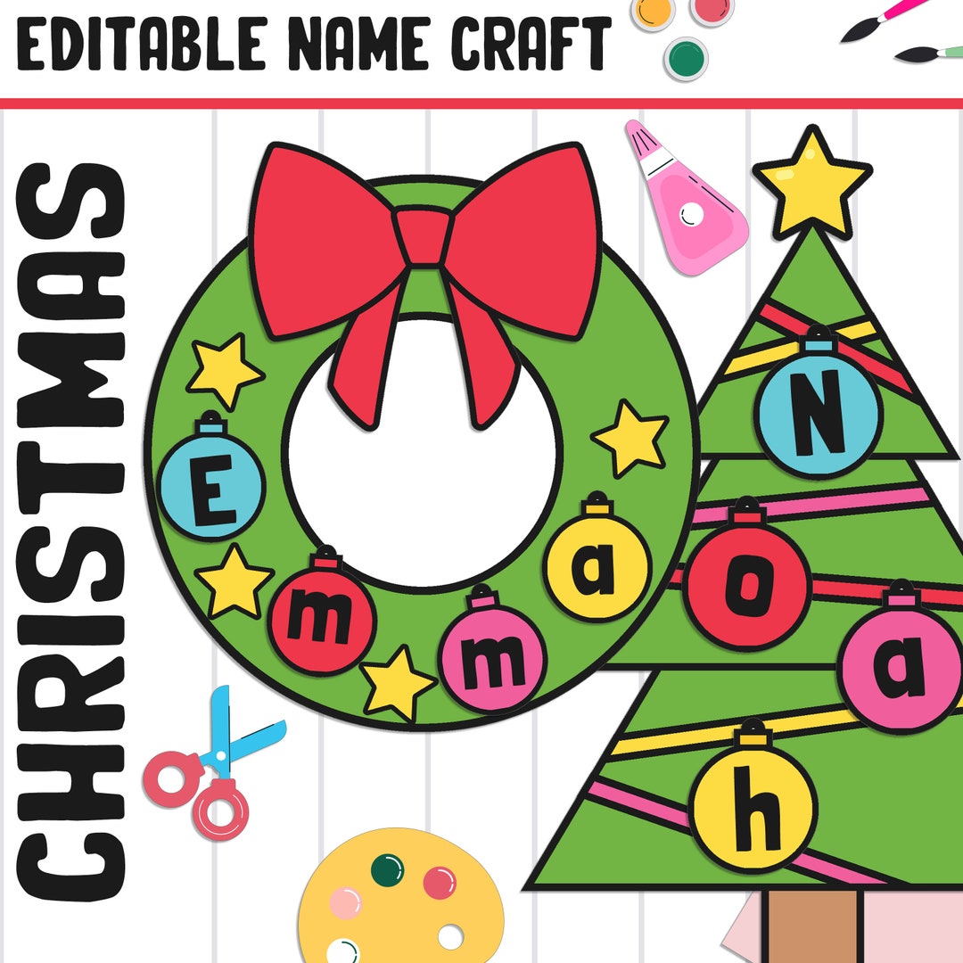 Christmas Name Craft: Holiday Wreath & Christmas Tree Bulletin Board ...