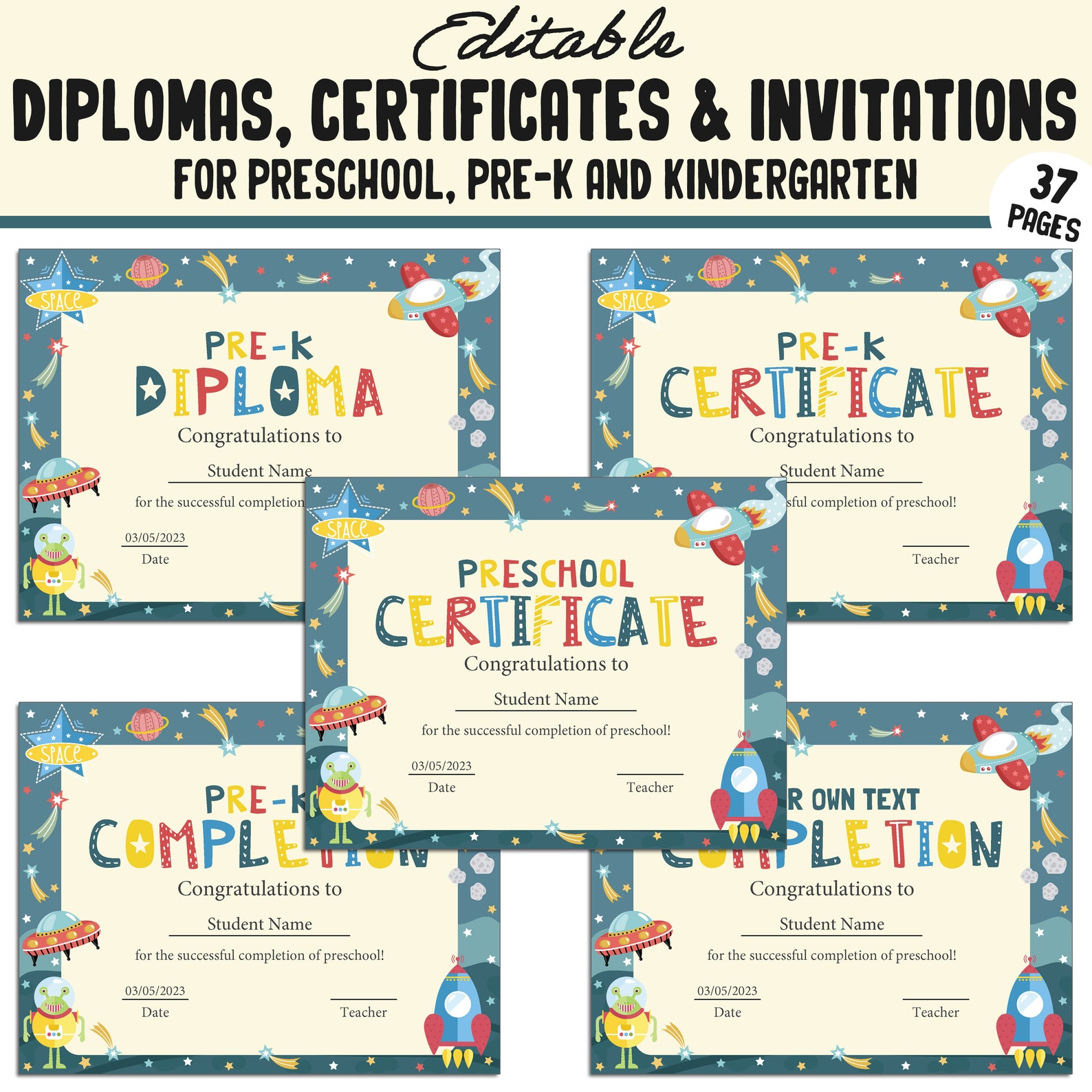 Kindergarten Certificates End of the Year, Preschool, Pre K, Diplomas ...