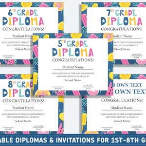 Editable 3rd Grade Awards, 1st to 8th Grade Diploma, Certificate of ...