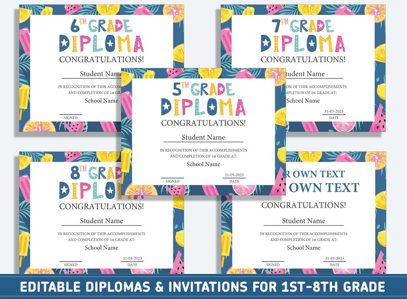 Editable 3rd Grade Awards, 1st to 8th Grade Diploma, Certificate of ...
