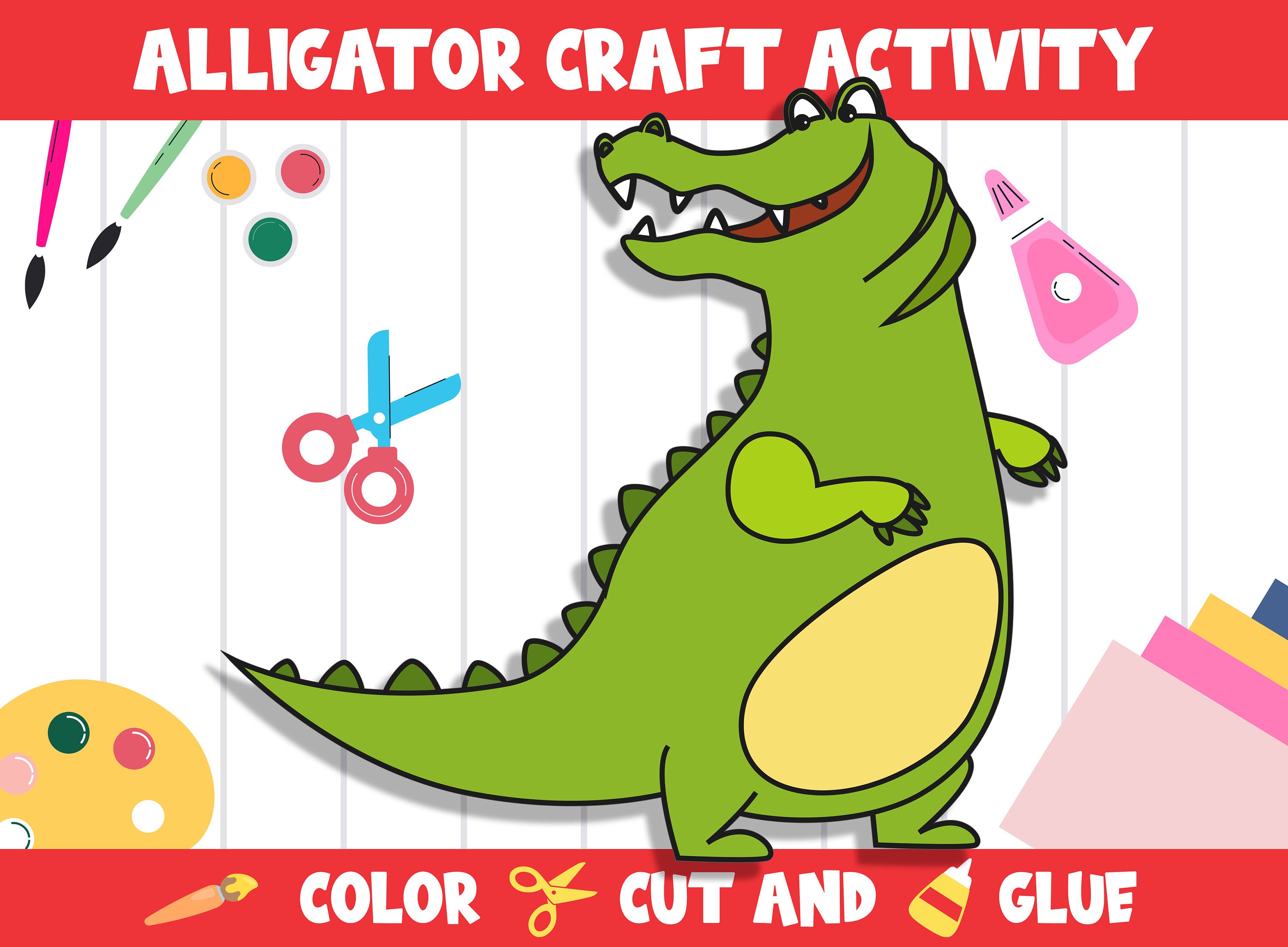 Cute Alligator Craft Activity Color, Cut, and Glue for Prek to 2nd ...