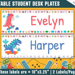 Student Desk Name Plates, 30 Printable/editable Dinosaur Classroom Name ...