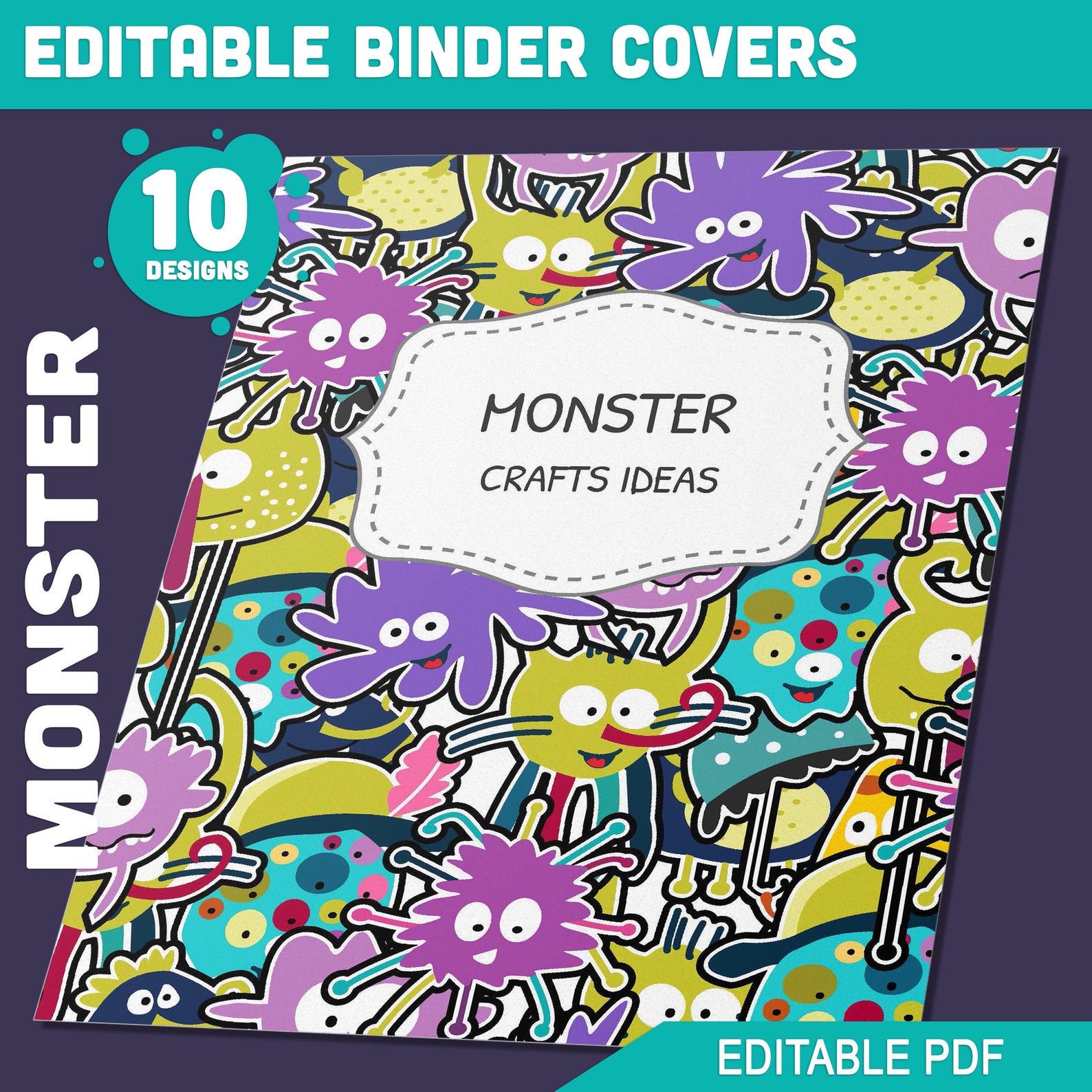 Monster Binder Cover, 10 Printable & Editable Binder Covers Spines ...