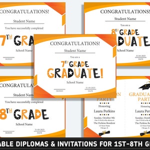 Editable 6th Grade Awards, 1st to 8th Grade Diploma, Certificate of ...