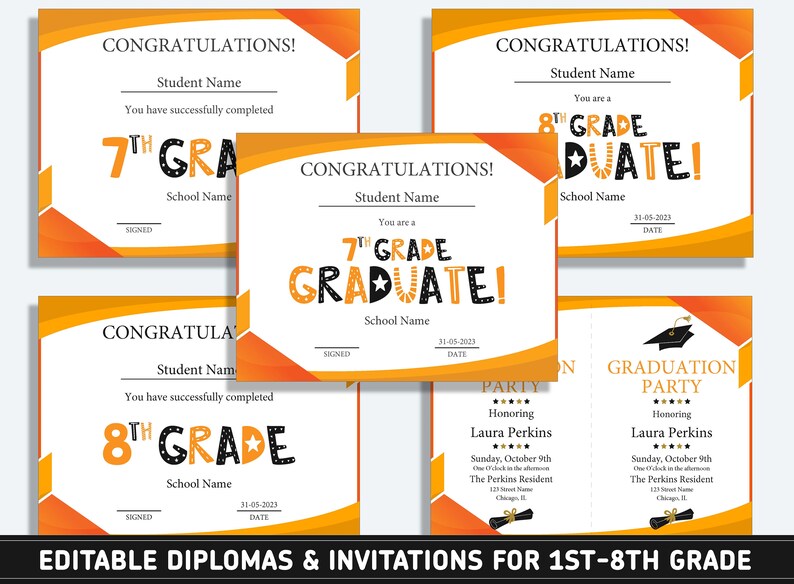 Editable 6th Grade Awards, 1st to 8th Grade Diploma, Certificate of ...
