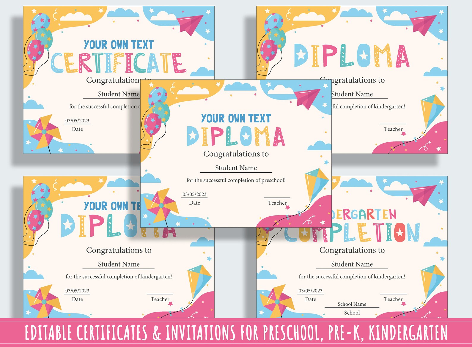 Preschool and Kindergarten End of Year Celebration Kit: 37 Editable ...