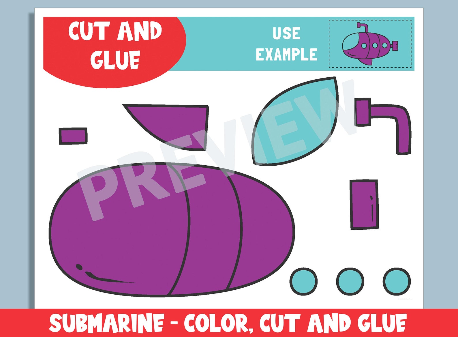 Submarine Craft Activity Color, Cut, and Glue for Prek to 2nd Grade ...