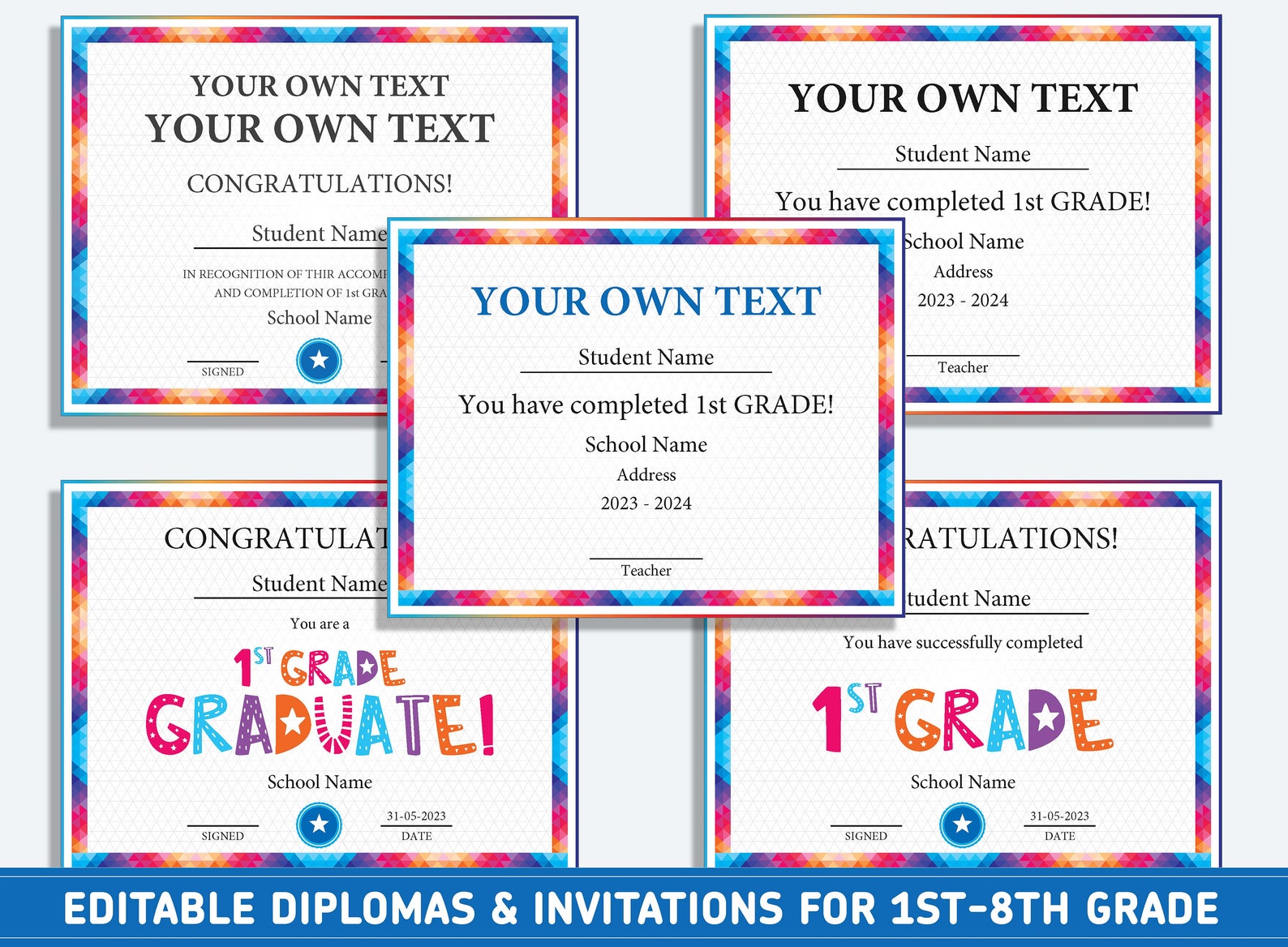Editable Sixth Grade Diploma 1st to 8th Grade Diploma - Etsy