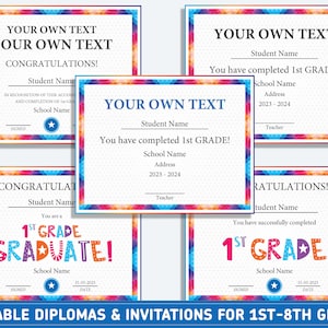 Editable Sixth Grade Diploma, 1st to 8th Grade Diploma, Certificate of ...