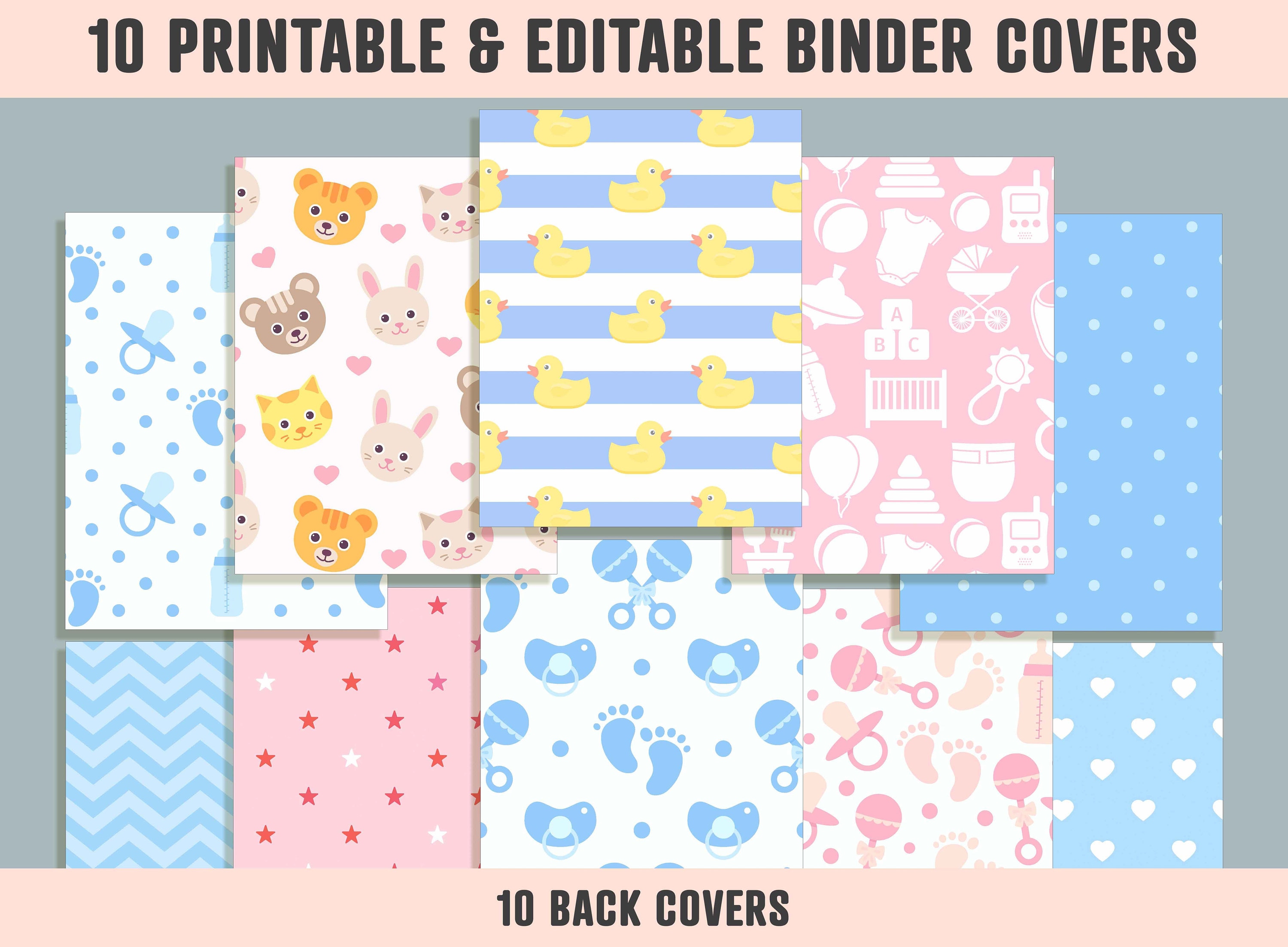 Baby Shower Binder Cover, 10 Printable/editable Binder Covers+spines ...