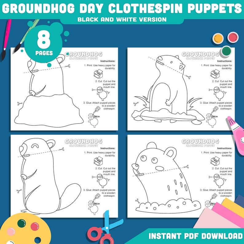 Groundhog Day Clothespin Puppets, Printable Puppet Craft for Kids ...