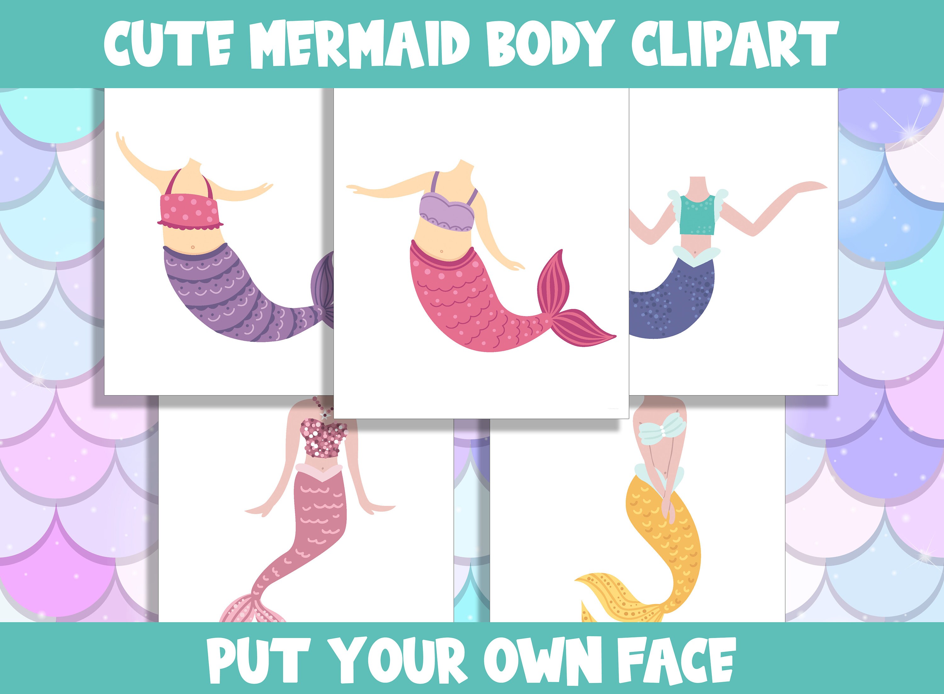 Cute Mermaid Body Clipart Collection for Prek to 6th Grade 20 - Etsy