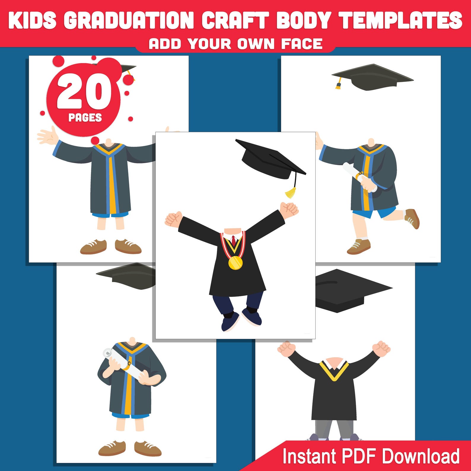 Printable Graduation Craft for Kids, Body Cutout Templates to Add Your ...