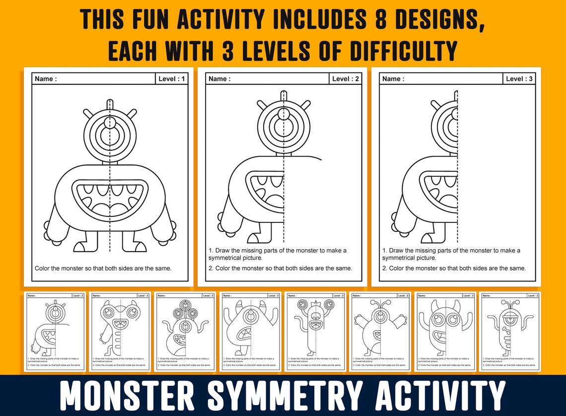 Monsters Symmetry Activity, Monsters Lines of Symmetry Activity, 24 ...