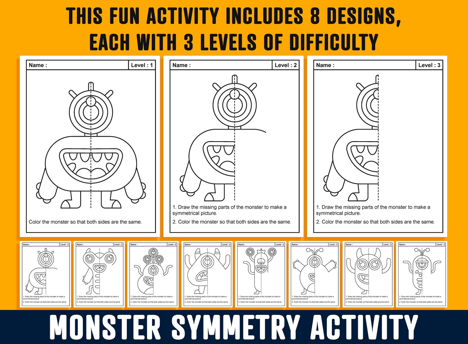 Monsters Symmetry Activity, Monsters Lines of Symmetry Activity, 24 ...