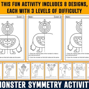 Monsters Symmetry Activity, Monsters Lines of Symmetry Activity, 24 ...