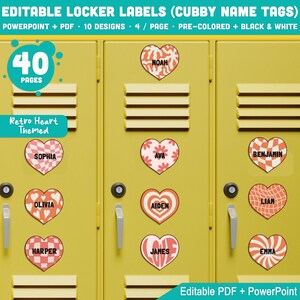 Editable Locker Labels (cubby Name Tags), Retro Heart-themed, 40 Pages ...