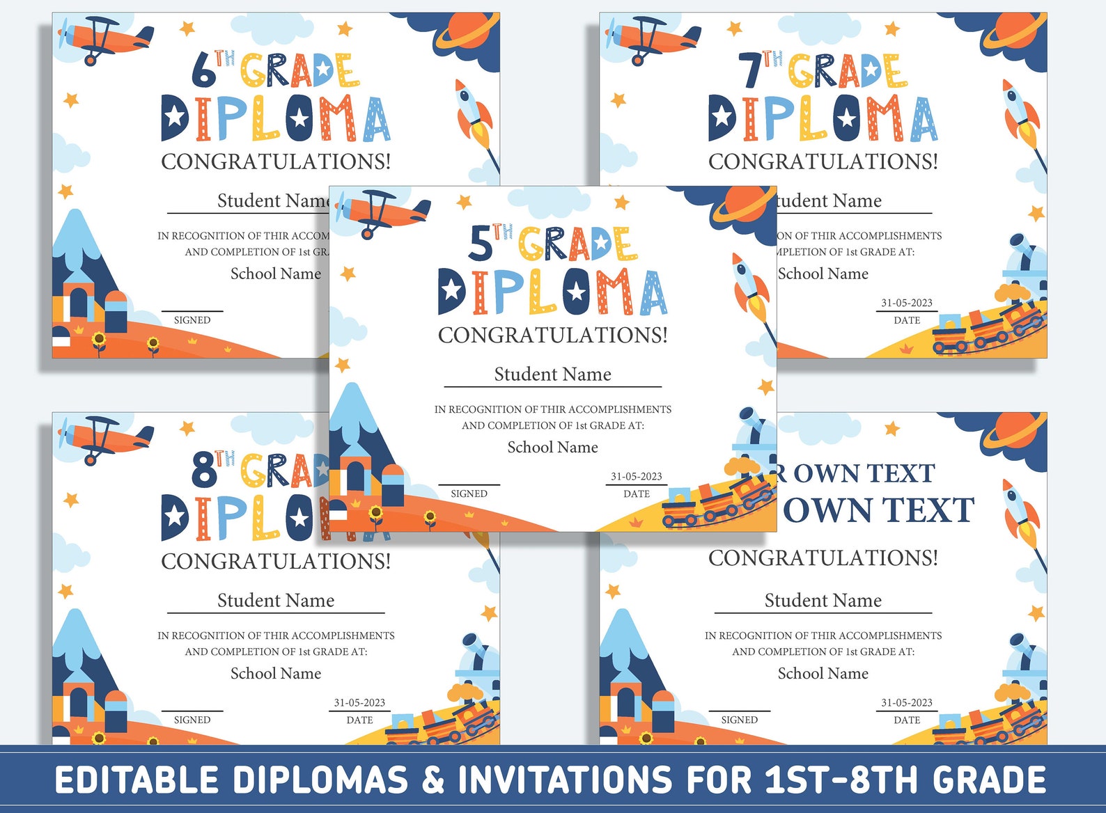 Editable 1st Grade Awards, 1st to 8th Grade Diploma, Certificate of ...