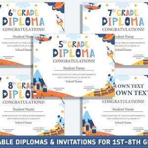 Editable 1st Grade Awards, 1st to 8th Grade Diploma, Certificate of ...