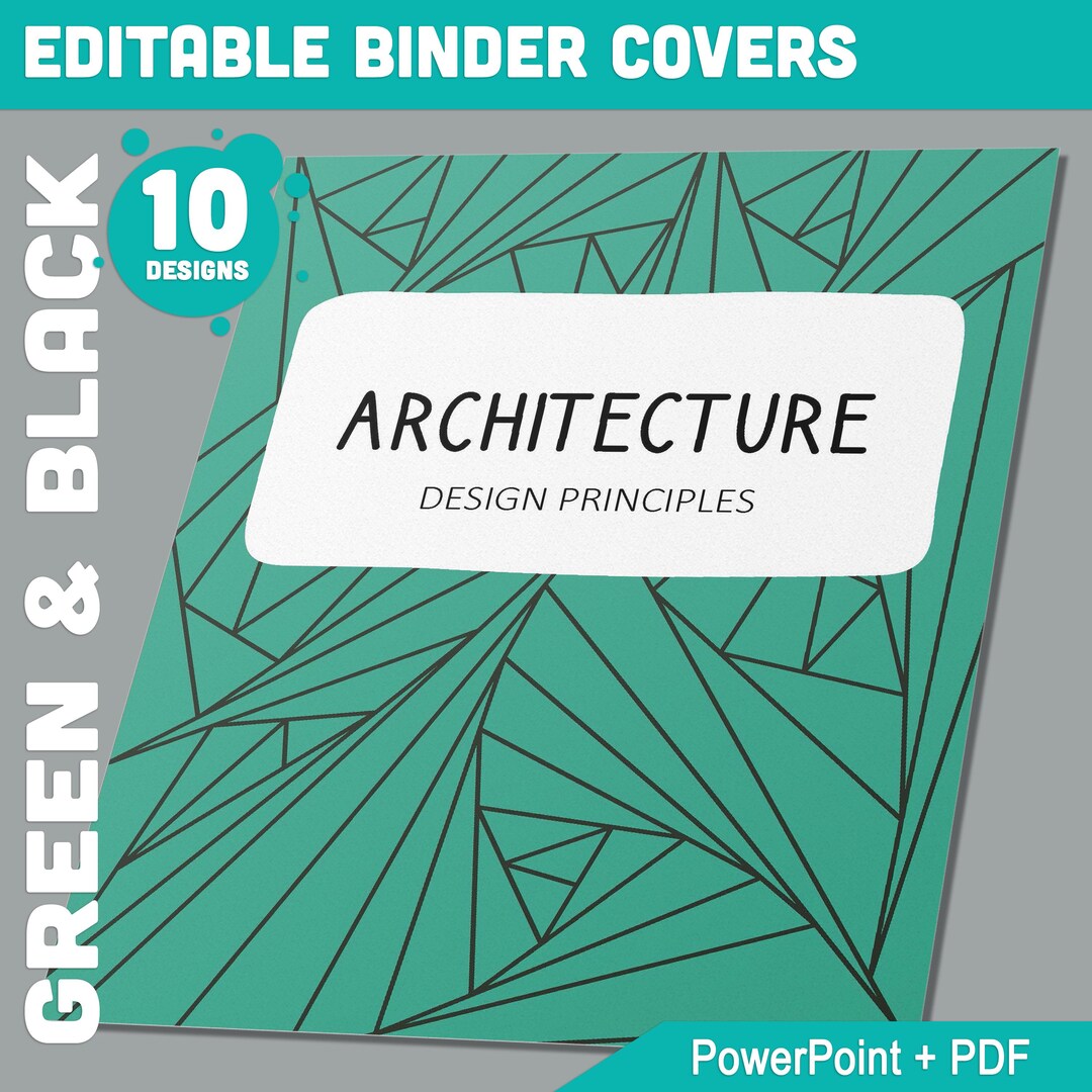 10 Editable Green and Black Binder Covers, Includes 1", 1.5", 2" Spines ...